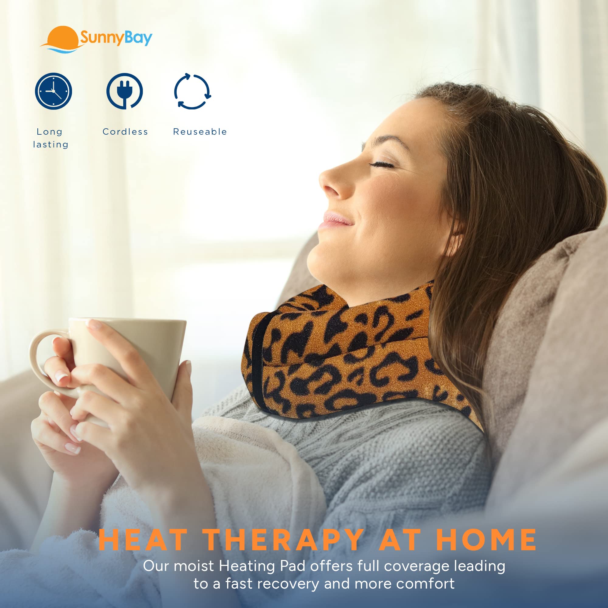 SunnyBay Microwave Heating Pad, Microwavable Cold or Heated Neck and Shoulder Wrap, Moist and Weighted Hands-Free Beanbag Pack with Wide Neck Coverage, 2.5 lbs, 26 Inches Long-Length, Leopard