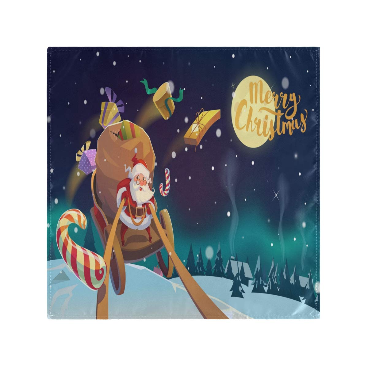 Aslsiy Christmas Santa Presents Sleigh Cloth Napkins Set of 6 Winter Forest Soft 20 x 20 Inch Dinner Table Napkins Comfortable Polyester Napkin for Kitchen Home Wedding Party Holiday Decor