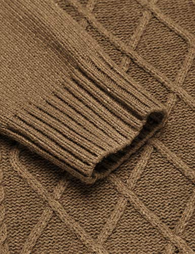 COOFANDY Men's Shawl Collar Sweaters V-Neck Cotton Relaxed Fit Cable Pullover (Khaki, XXX-Large)