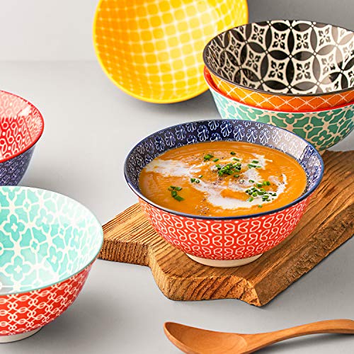 DOWAN Ceramic Cereal Bowls, 23 Oz Vibrant Color Dessert Bowls for Thanksgiving, Christmas and Kitchen, Soup Bowl Set for Pasta, Salad, Ice Cream and Oatmeal, Set of 6