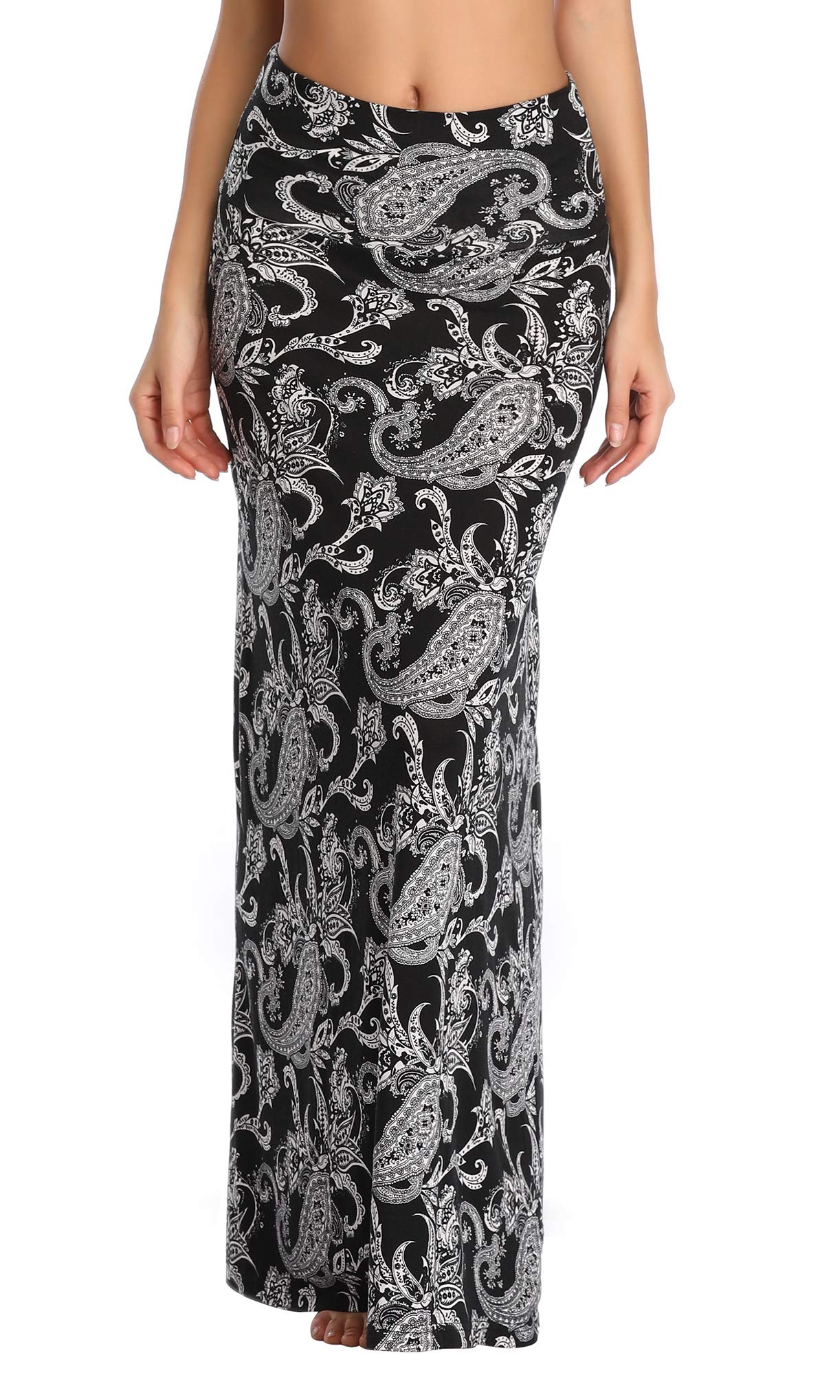 Urban CoCo Women's Stylish Spandex Comfy Fold-Over Flare Long Maxi Skirt (2XL, 5)