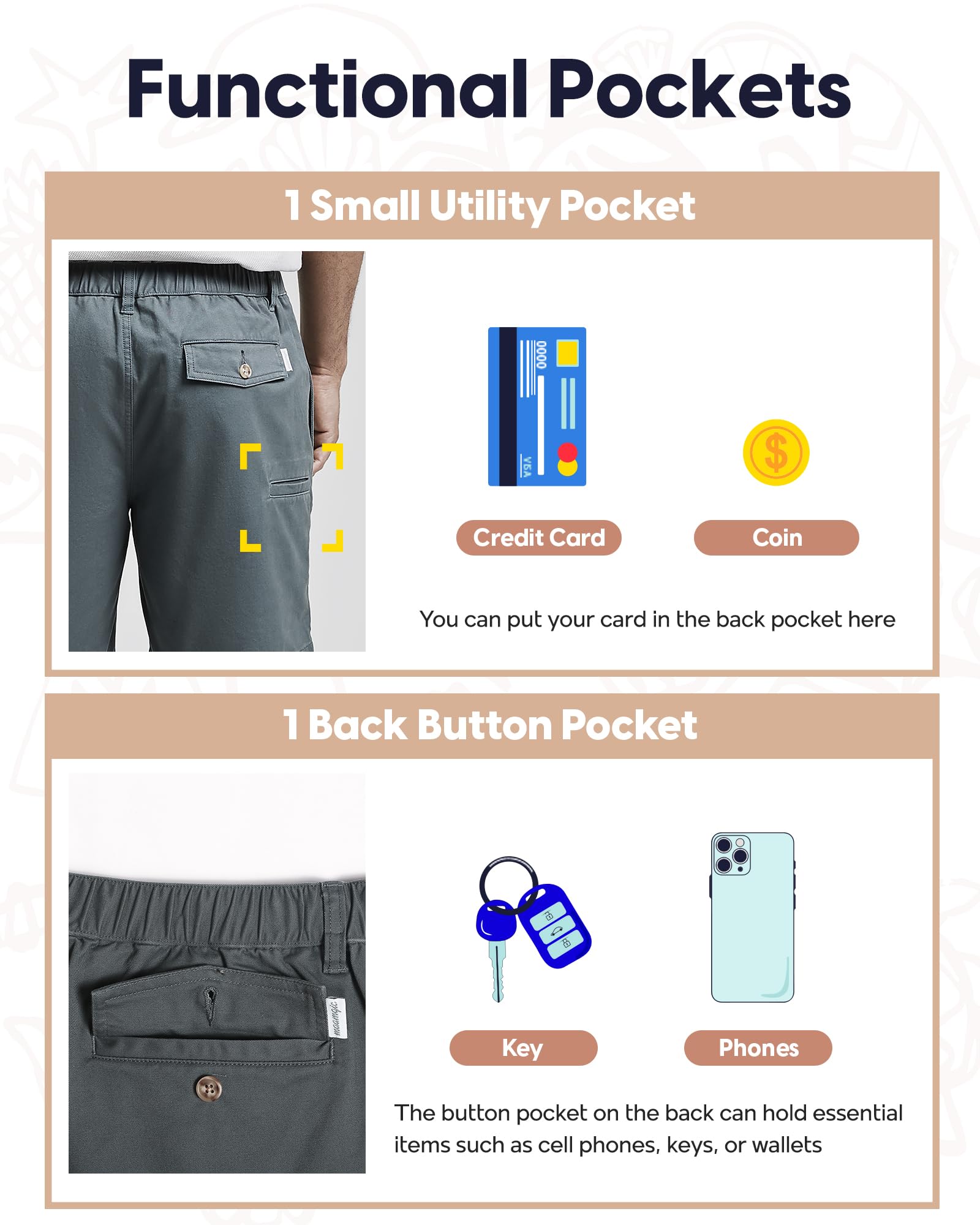 maamgic Men's Classic-fit 7" Cotton Casual Shorts Elastic Waistband with Multi-Pocket Daily Wear Walking Summer Outfit