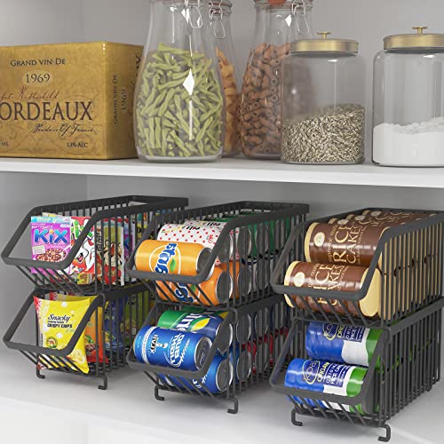 GILLAS 2 Pack Stackable Soda Can Organizer for Refrigerator, Can Holder Dispenser, Canned Food Storage Rack for Fridge, Kitchen, Countertops, Cabinets, Black