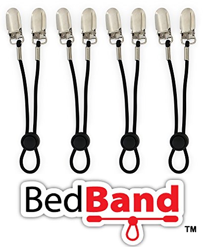 Bed Band Not Made in China. 100% USA Worker Assembled.. Bed Sheet Holder, Gripper, Suspender and Strap. Smooth any Sheets on any Bed. Sleep Better. Patented.,Black,1 Pack (4 Bands)