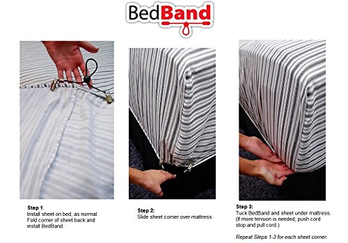 Bed Band Not Made in China. 100% USA Worker Assembled.. Bed Sheet Holder, Gripper, Suspender and Strap. Smooth any Sheets on any Bed. Sleep Better. Patented.,Black,1 Pack (4 Bands)