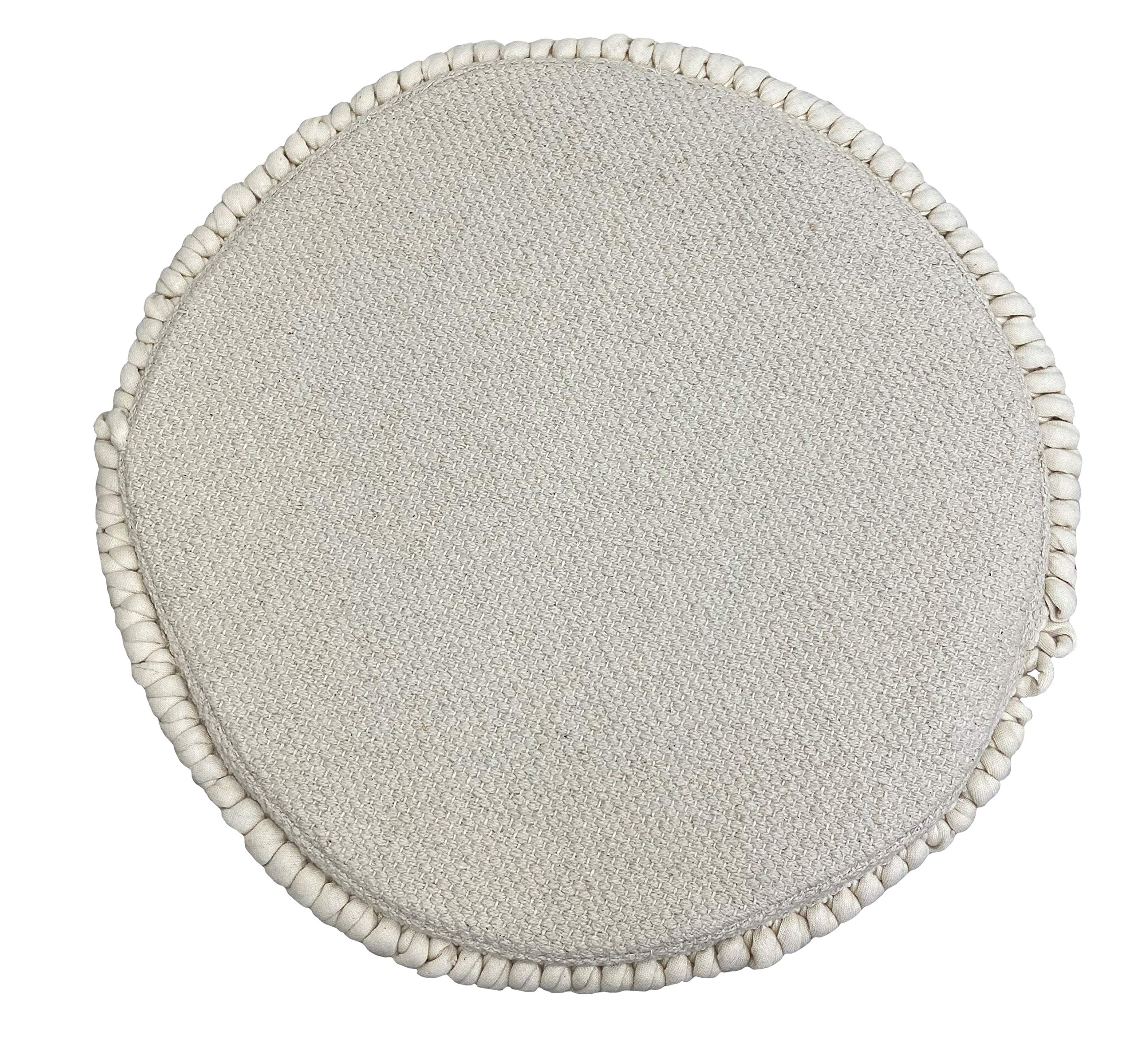 LR Home Ivory Textured and Fringed Bohemian Stool