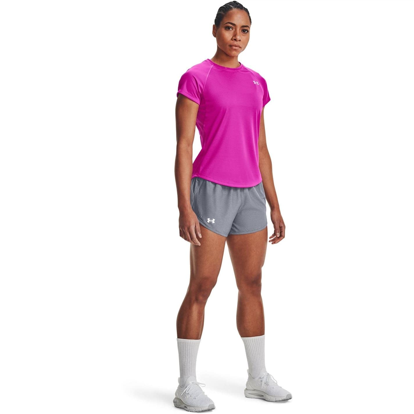 Under Armour Women's Fly By 2.0 Running Shorts , Steel Full Heather (035)/Steel , Large