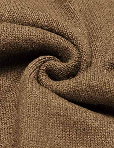 COOFANDY Men's Shawl Collar Sweaters V-Neck Cotton Relaxed Fit Cable Pullover (Khaki, XXX-Large)