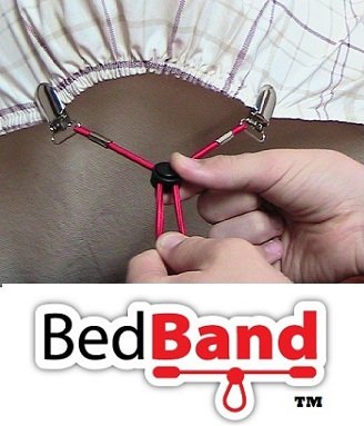Bed Band Not Made in China. 100% USA Worker Assembled.. Bed Sheet Holder, Gripper, Suspender and Strap. Smooth any Sheets on any Bed. Sleep Better. Patented.,Black,1 Pack (4 Bands)
