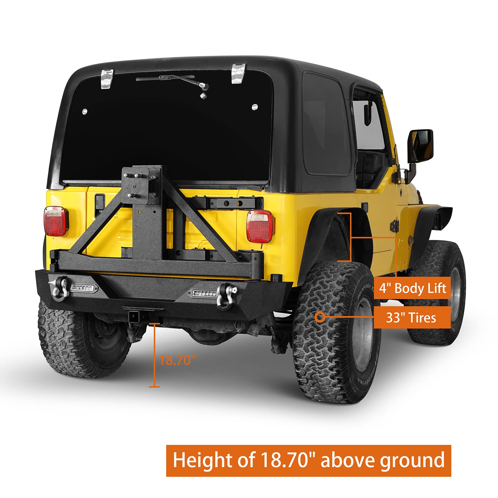 Hooke Road Wrangler Rear Bumper w/Tire Carrier & 2" Hitch Receiver Off-Road Back Bumper for Jeep Wrangler TJ/YJ 1987-2006 (Solid Steel)