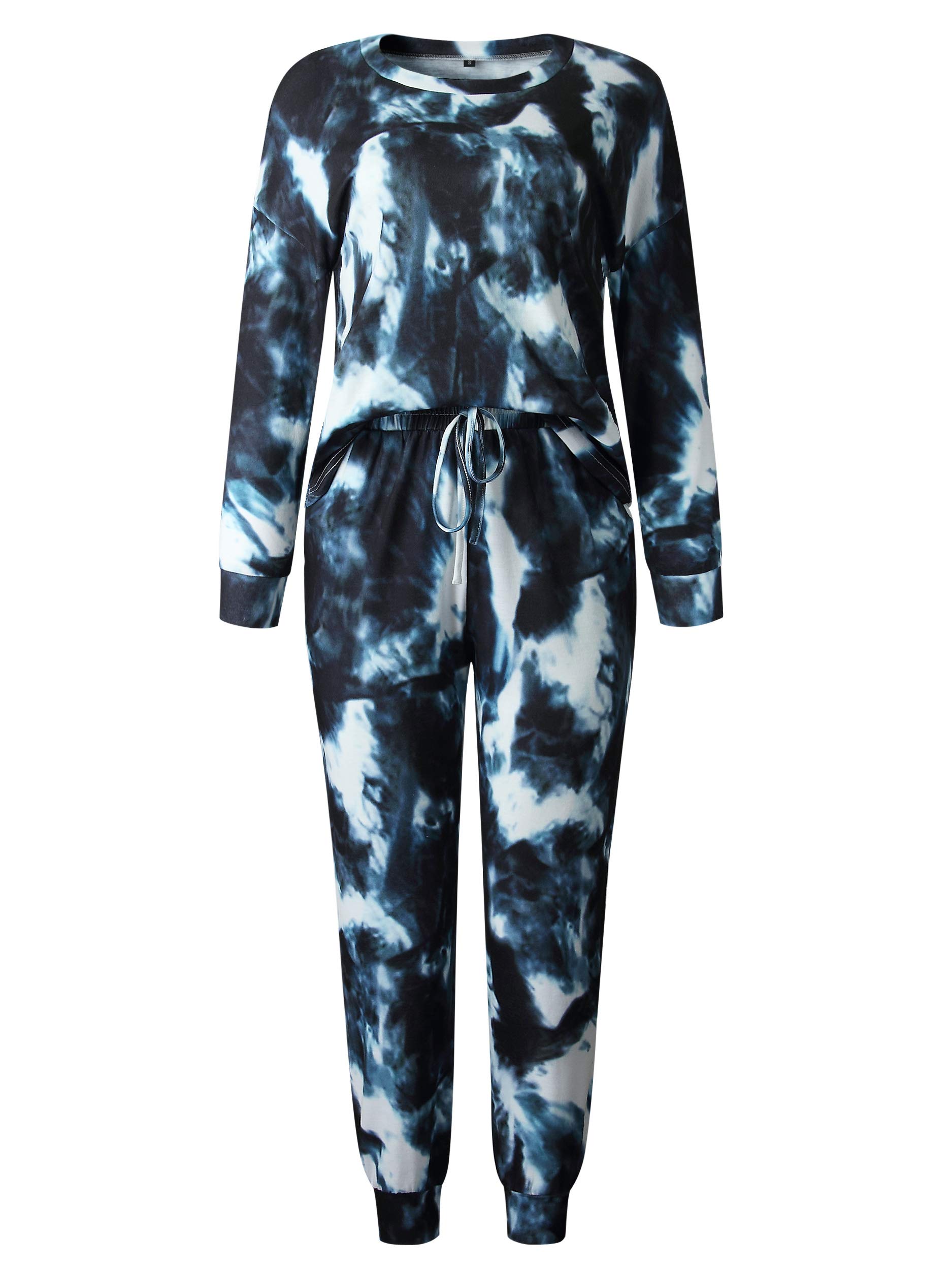 LOGENE Women's Pajama Sets Tie Dye Sweatsuit Long Sleeves 2 Pcs Sleepwear Set