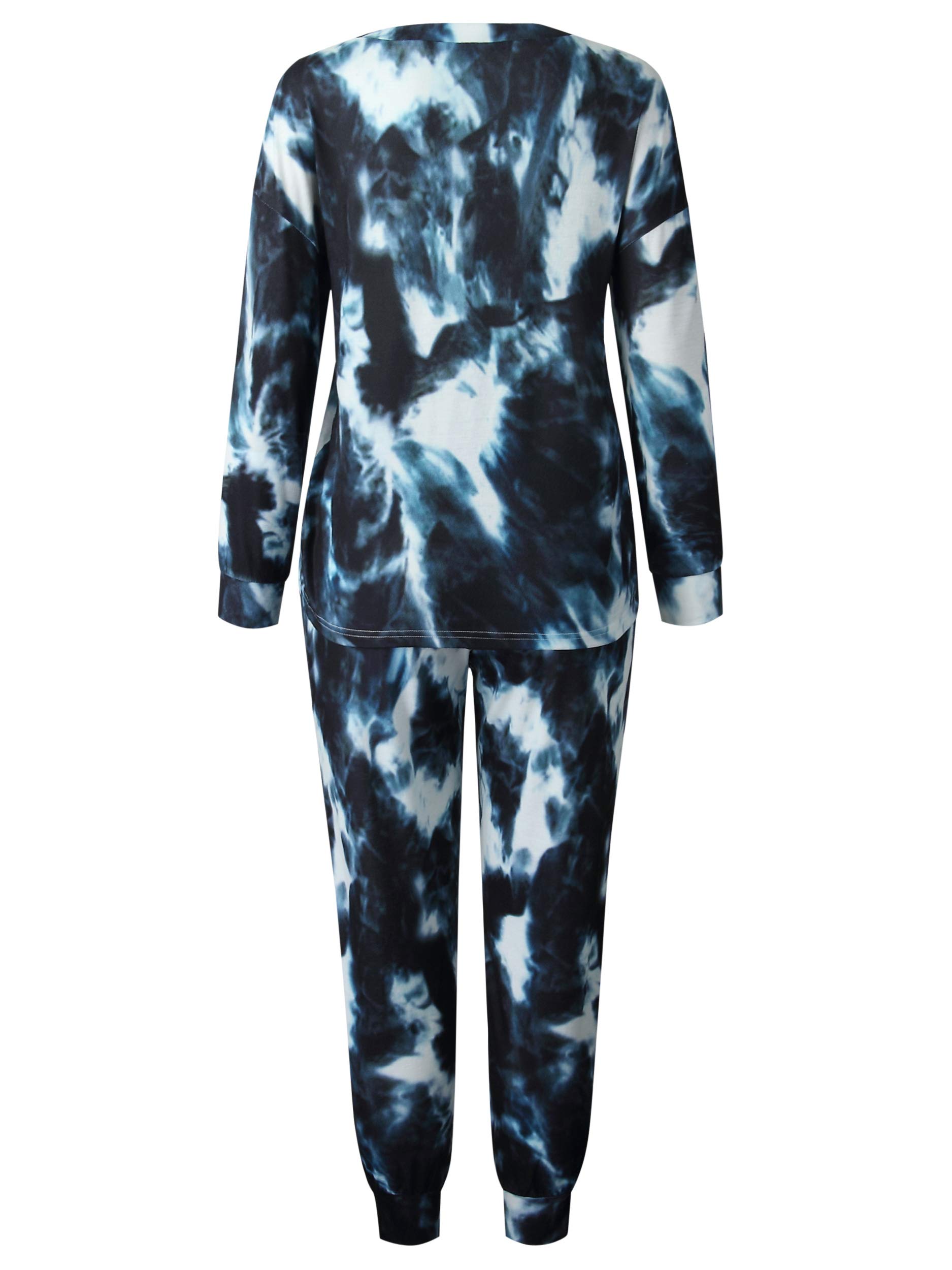 LOGENE Women's Pajama Sets Tie Dye Sweatsuit Long Sleeves 2 Pcs Sleepwear Set