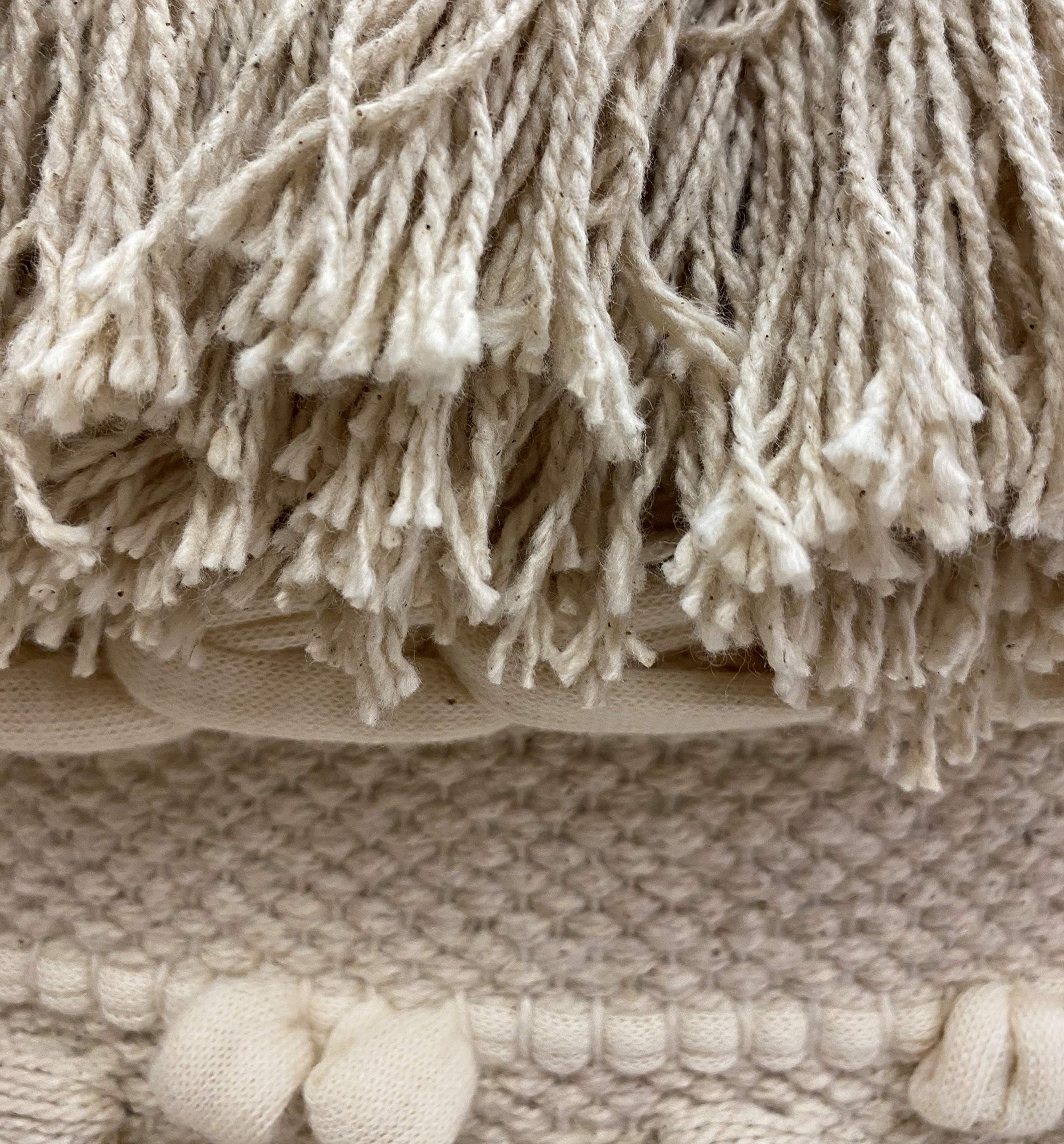 LR Home Ivory Textured and Fringed Bohemian Stool
