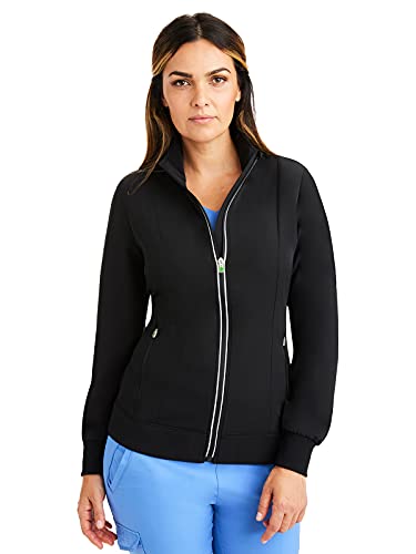 Healing Hands Womens Scrub Jacket 2 Pocket HH360 5067 Carly Zip Up Stylish Women Jacket Black L