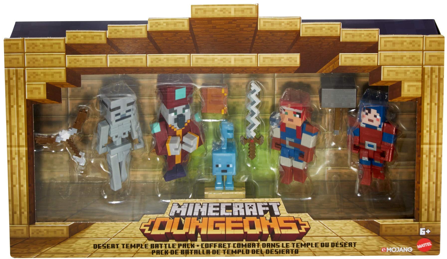 Mattel Minecraft Dungeons 3.25” Desert Temple Battle Pack with Mini Figures, Suits of Armor and Weapons, Action, Adventure and Storytelling Play and Display Gift for Kids Age 6 and Older