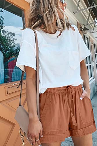 ANFTFH Womens Comfy Drawstring Casual Elastic Waist Pocketed Shorts Orange L