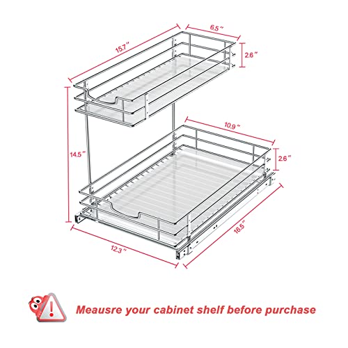 Bextsrack Under Sink Cabinet Organizer Storage with 2 Tier Pull Out Sliding Shelf with Protective Shelf Liners for Kitchen Bathroom Cabinet, 12.2Wx16.5Dx14.5H-Inch