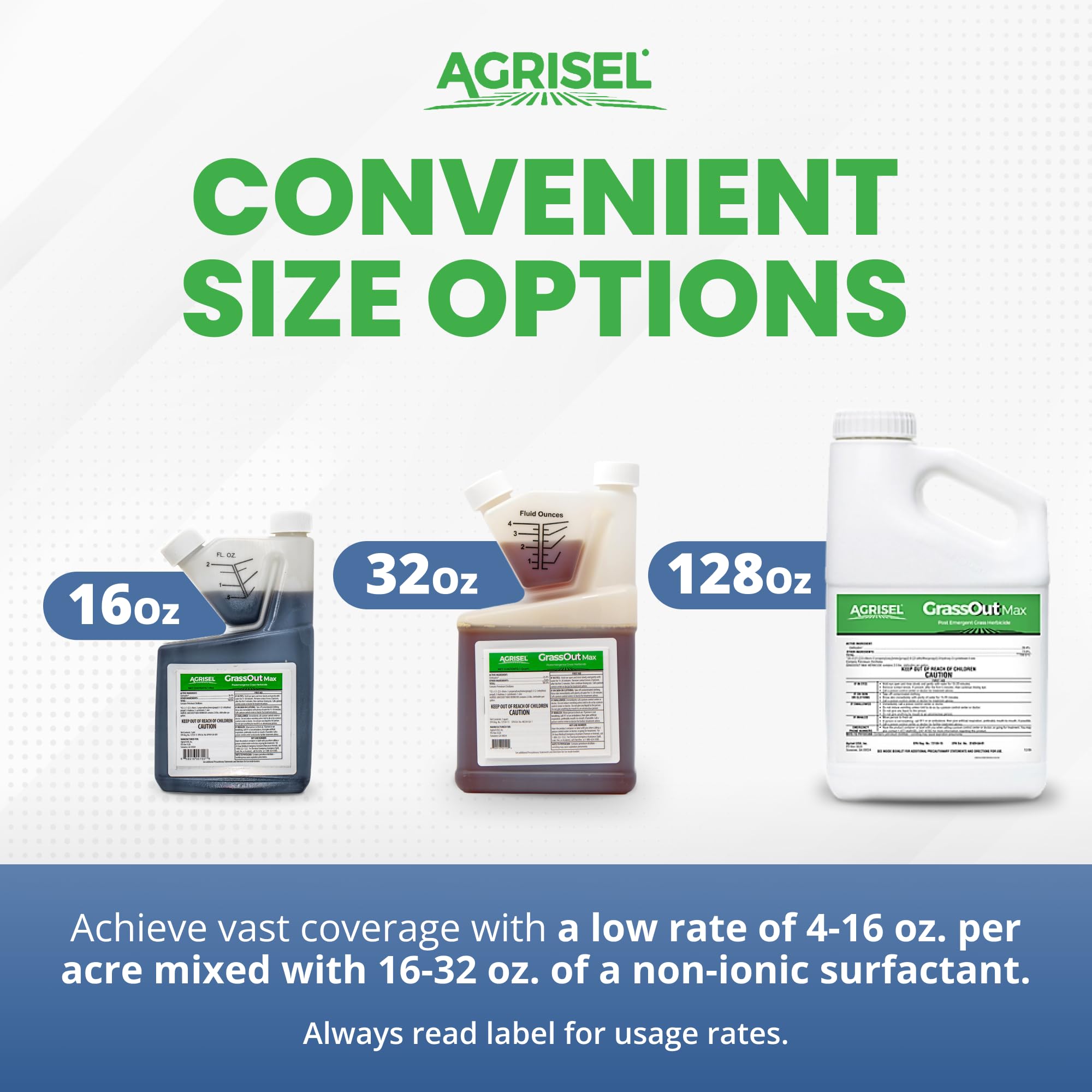 Agrisel GrassOut Max Weed Killer, Targets 50+ Grassy Weeds Without Harming Desired Plants, Pet Safe, Large Area Treatment, Easy Application, Includes 3-Pack of Agrisel Protective Gloves, 128 Ounces