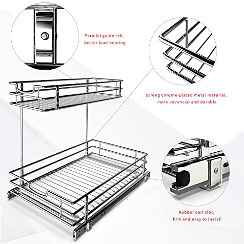 Bextsrack Under Sink Cabinet Organizer Storage with 2 Tier Pull Out Sliding Shelf with Protective Shelf Liners for Kitchen Bathroom Cabinet, 12.2Wx16.5Dx14.5H-Inch