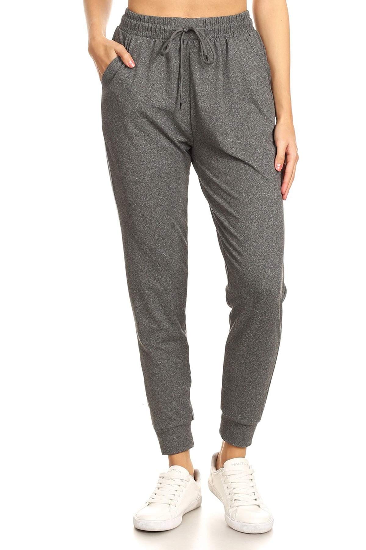 Leggings Depot Womens Relaxed fit Jogger Pants - Track Cuff Sweatpants with Pockets, Heather Charcoal, 2X