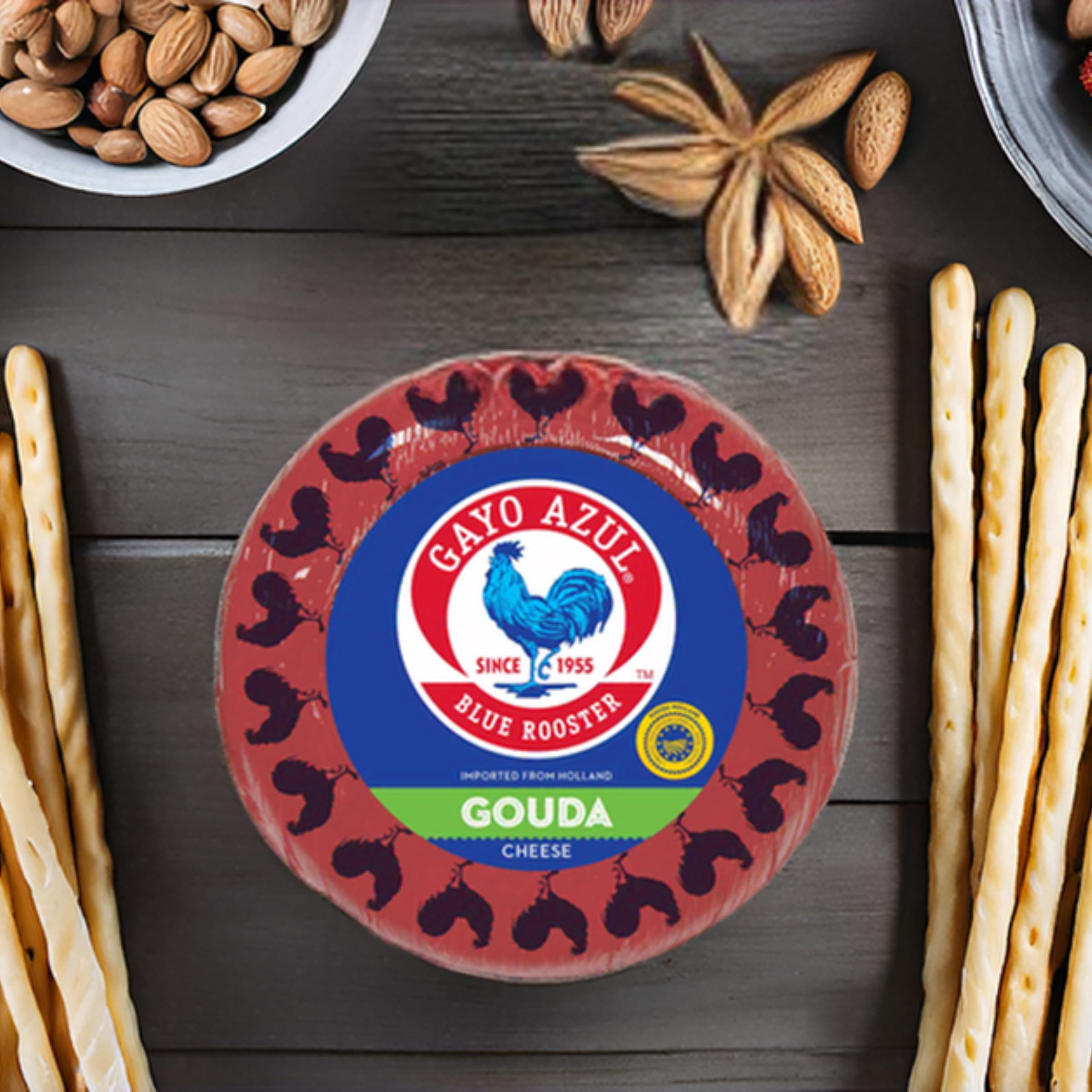 Gayo Azul Mild Gouda Cheese Wheel – Red Wax, 9-10lb (Approx.), Premium Dutch-Style Cheese