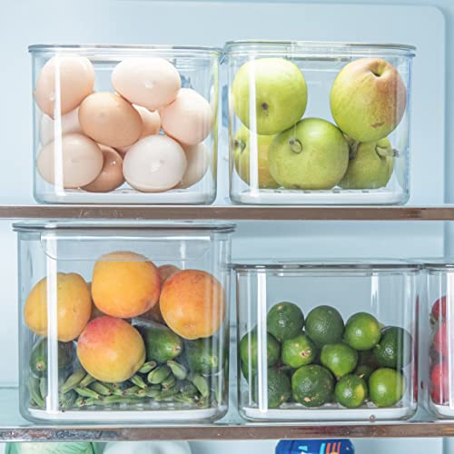 AZONEIN Clear Plastic Stackable Storage Boxes - 3 PCS Kitchen Fruit Freezer Storage Containers Fridge Organisers Bins With Valve And Removable Drain Boardā¦