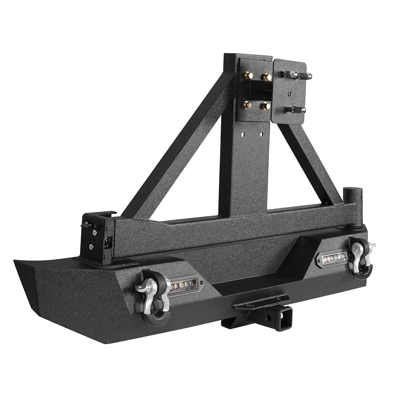 Hooke Road Wrangler Rear Bumper w/Tire Carrier & 2" Hitch Receiver Off-Road Back Bumper for Jeep Wrangler TJ/YJ 1987-2006 (Solid Steel)