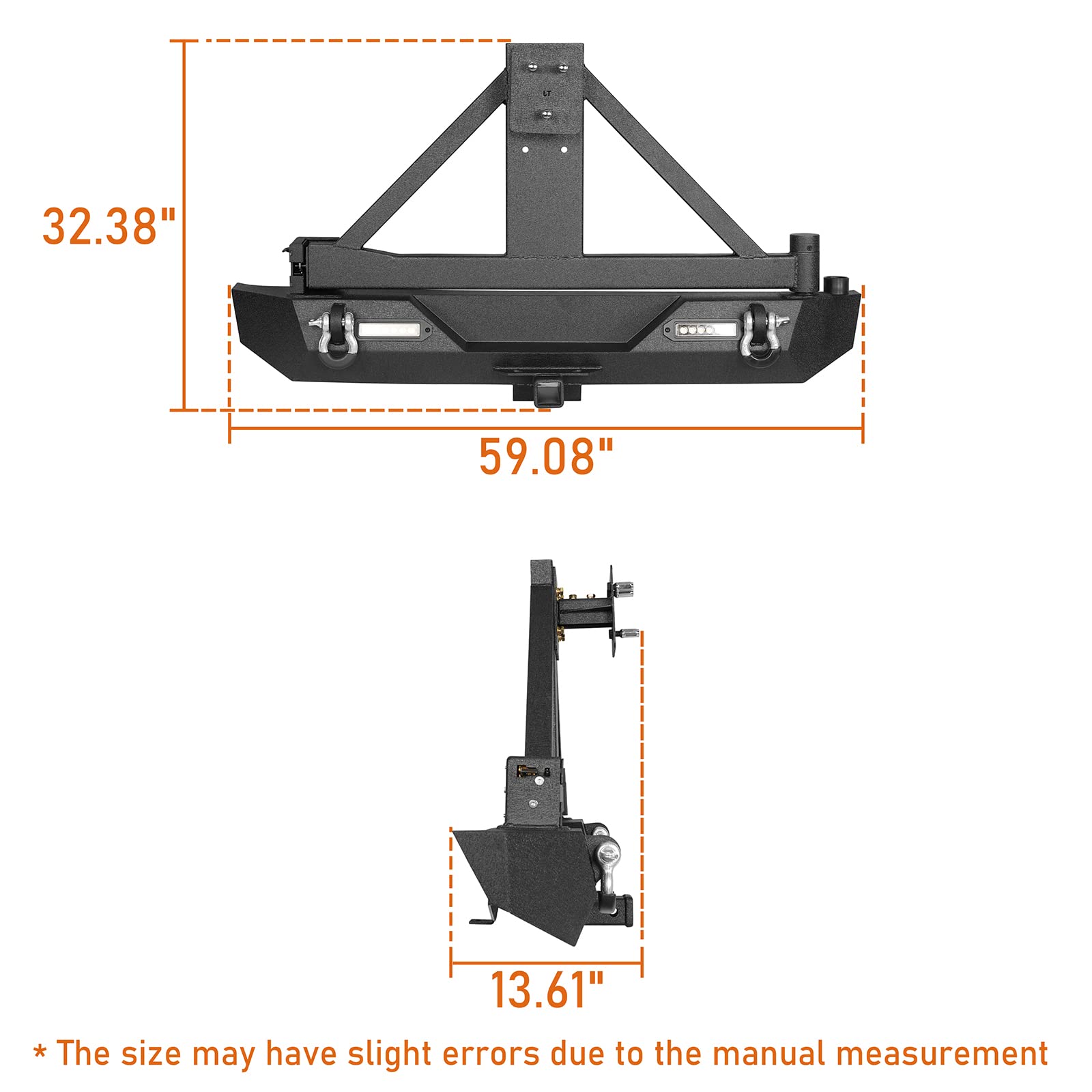 Hooke Road Wrangler Rear Bumper w/Tire Carrier & 2" Hitch Receiver Off-Road Back Bumper for Jeep Wrangler TJ/YJ 1987-2006 (Solid Steel)