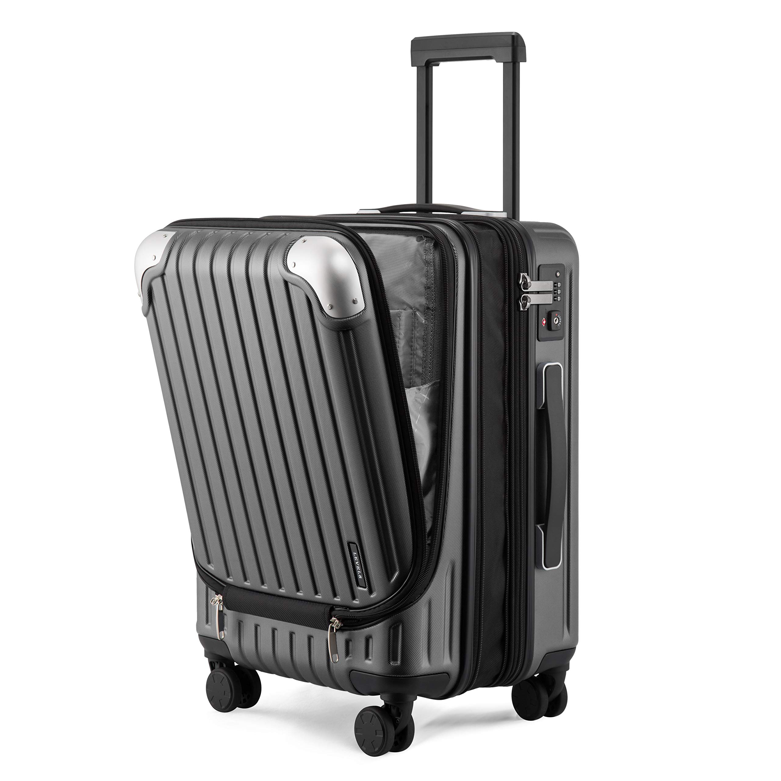 LEVEL8 Grace Carry On Luggage, 20 Inch Expandable Hardside Suitcase, Abs+Pc Harshell Spinner Luggage with Tsa Lock, Spinner Wheels, Grey, 20 Inch Carry-On
