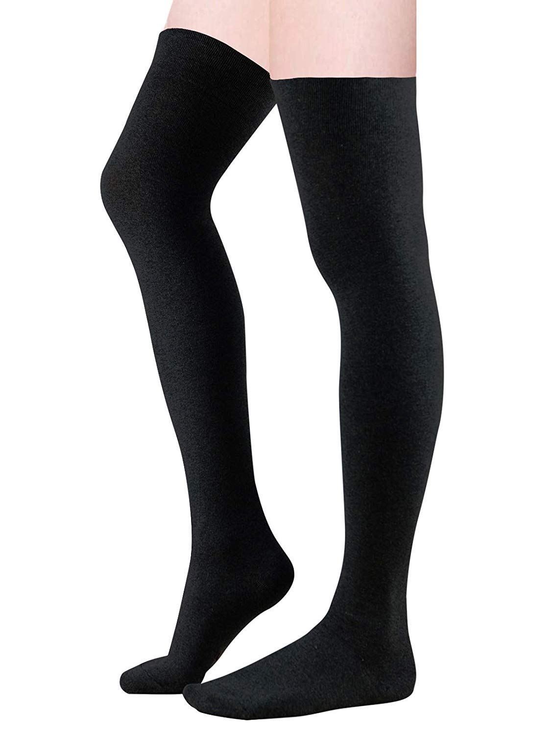 Zando Women Thigh High Socks Non Slip Thigh High Stockings for Women Casual Knee High Stockings Over the Knee Socks Cosplay Thigh Highs Stockings Long Socks Leg Warmers 1 Pair Black One Size