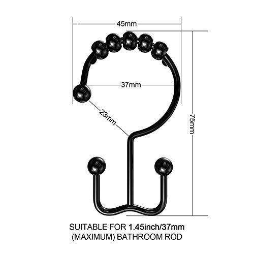 Teskyer Shower Curtain Hooks Rings, Rustproof Metal Double Glide Shower Hooks for Bathroom Shower Curtain Liner and Rod, 12 Set