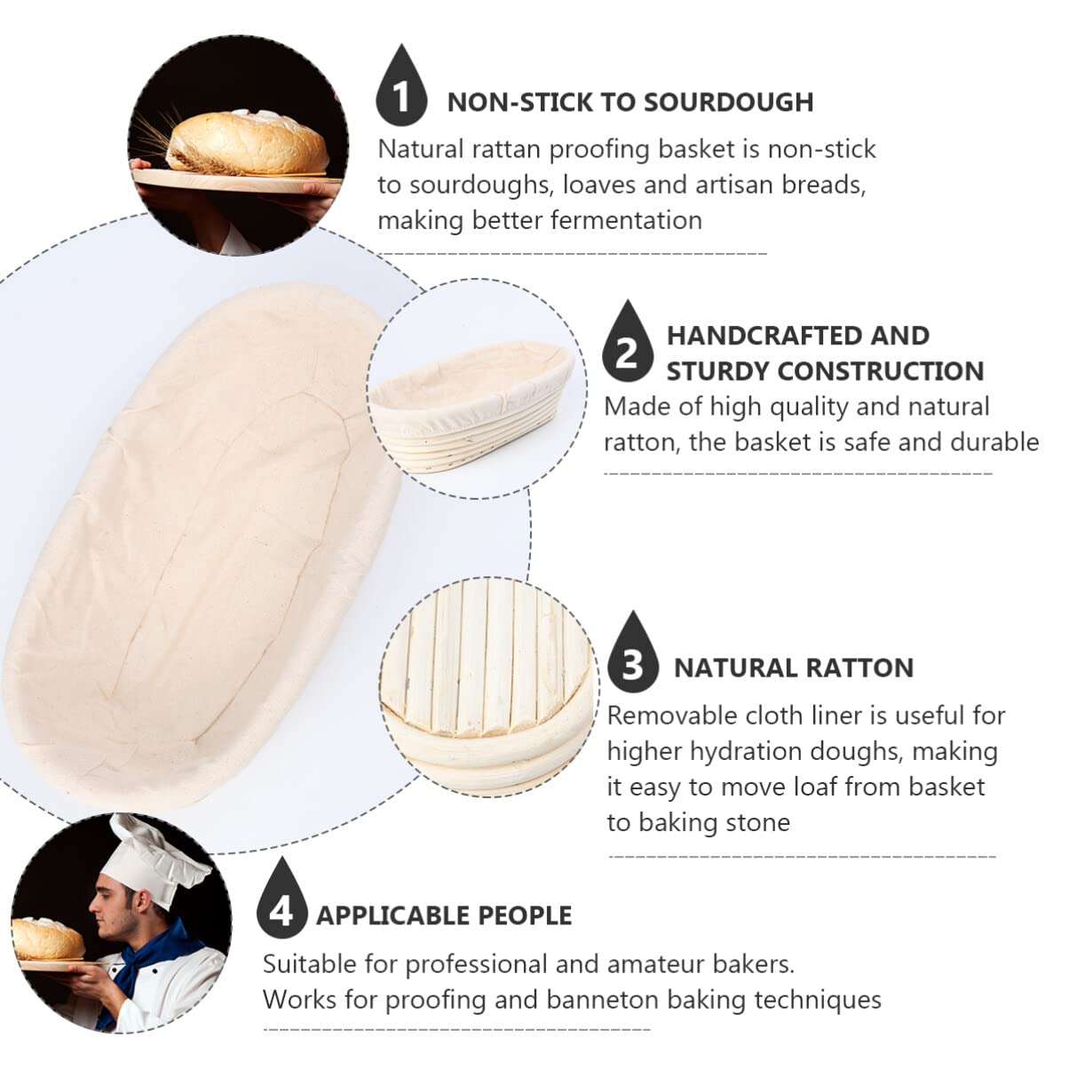 DOITOOL Oval Bread Proofing Baskets for Sourdough Bread, Sourdough Proofing Basket Set for Bread Making for Beginners or Professional Bakers
