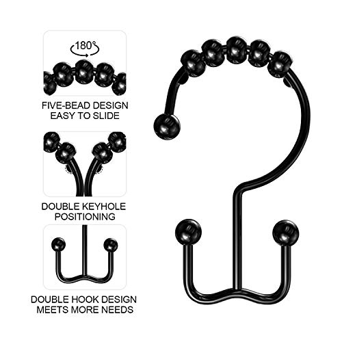 Teskyer Shower Curtain Hooks Rings, Rustproof Metal Double Glide Shower Hooks for Bathroom Shower Curtain Liner and Rod, 12 Set