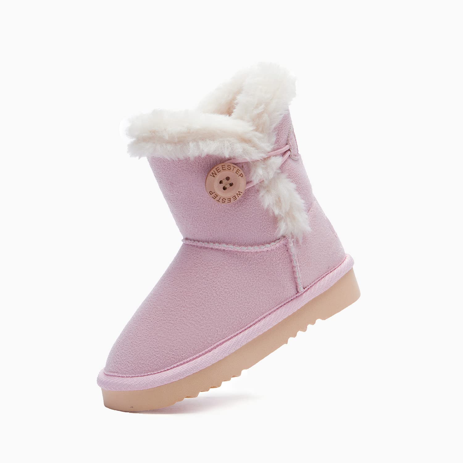 Weestep Wood Button Warm Shearling Winter Lightweight Snow Boots(10 Toddler, Pink)