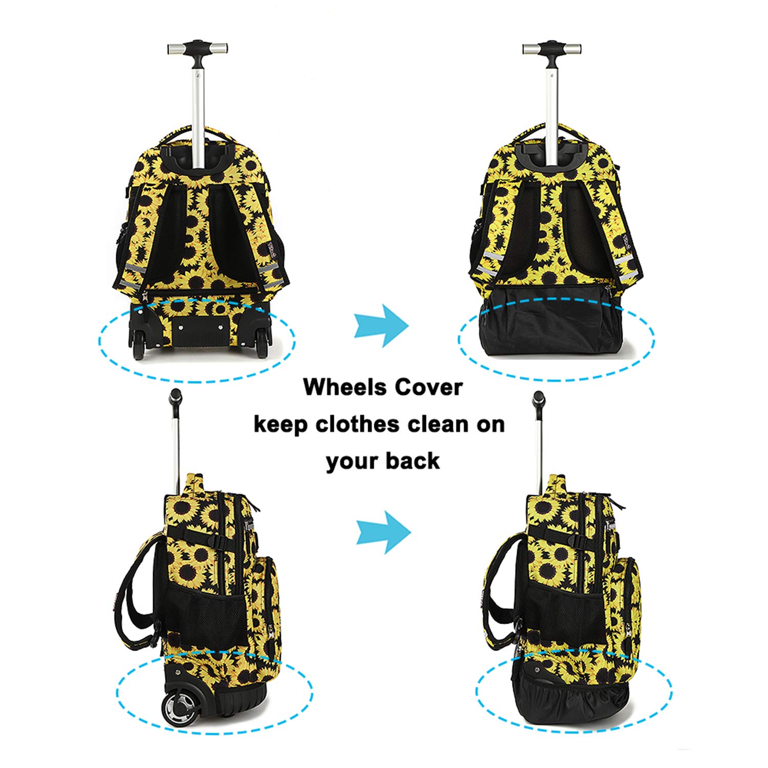 Tilami Rolling Backpack 18 inch Wheeled Backpack School College Student Travel Trip Boys and Girls