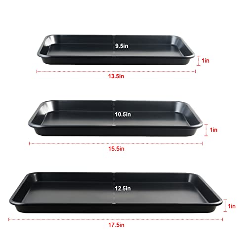 S·KITCHN Bakeware Set, Nonstick Black Cookie Sheets for Oven, Half/Jelly Roll/Quarter Baking Trays, Commercial Grade Baking Pan Set, Dishwasher Safe - 3 Pieces