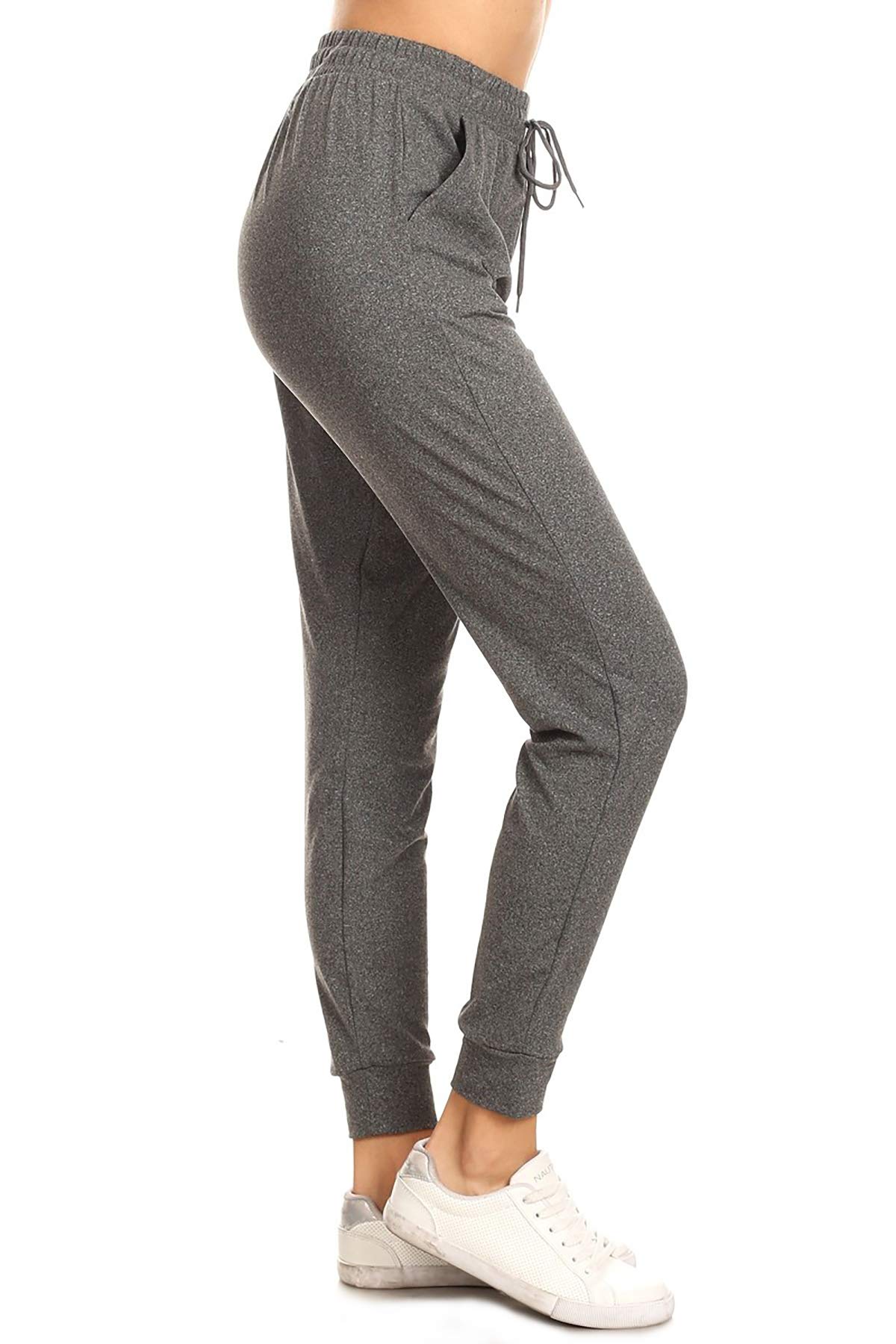 Leggings Depot Womens Relaxed fit Jogger Pants - Track Cuff Sweatpants with Pockets, Heather Charcoal, 2X