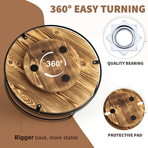 12 Inch Wood Lazy Susan Turntable for Table, Kitchen Rustic Turntable Organizer with Steel Frame, 360 Degree Decorative Turntable for Countertop Cabinet or Centerpieces