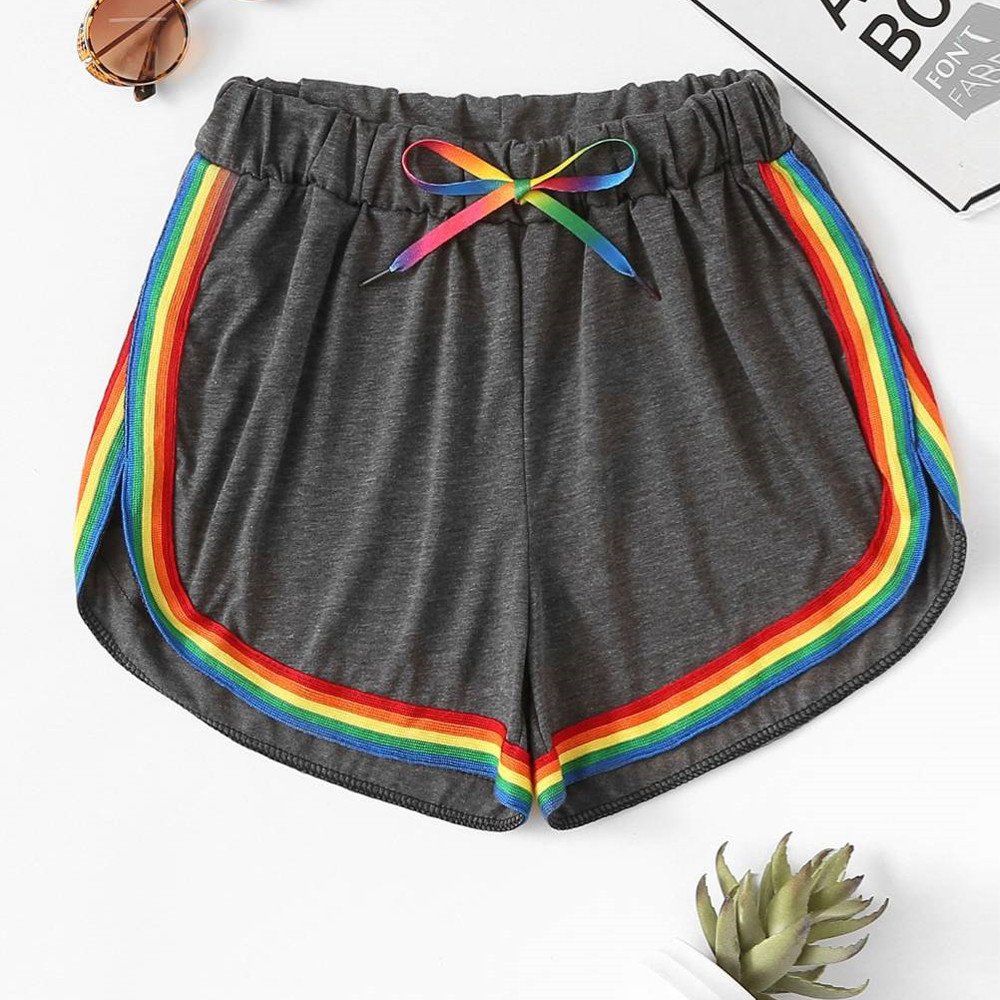 Shakumy Women Rainbow Elastic Waist Workout Yoga Shorts Casual Summer Bowknot Plus Size Running Athletic Shorts Hot Pants