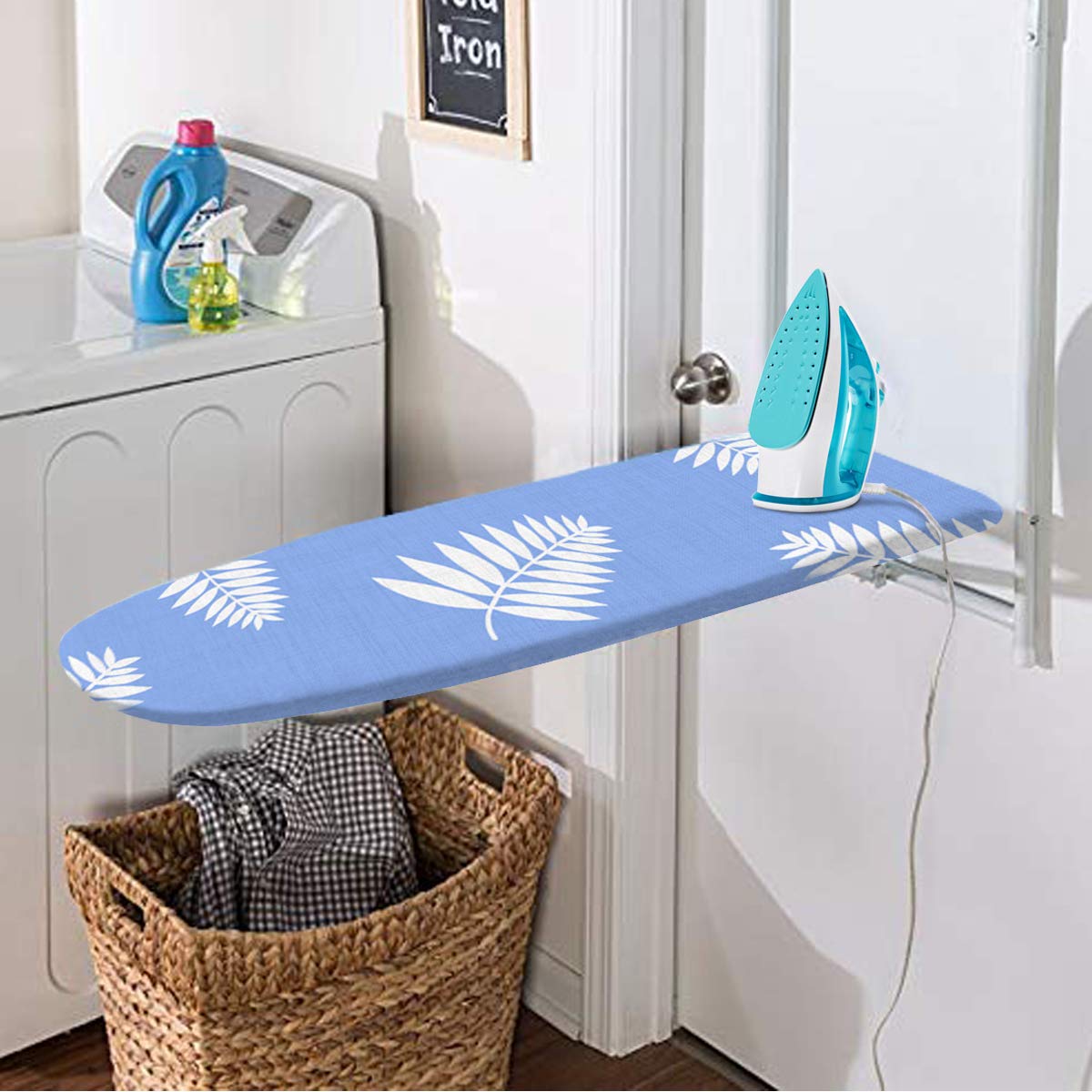 SheeChung 14x42 Inch Over-The-Door Ironing Board Replacement Pad/Cover,100% Cotton Iron Board Cover and Heavy-Duty Extra Thick Pad,Resists Scorching and Staining,Snug fit Ironing Board Cover