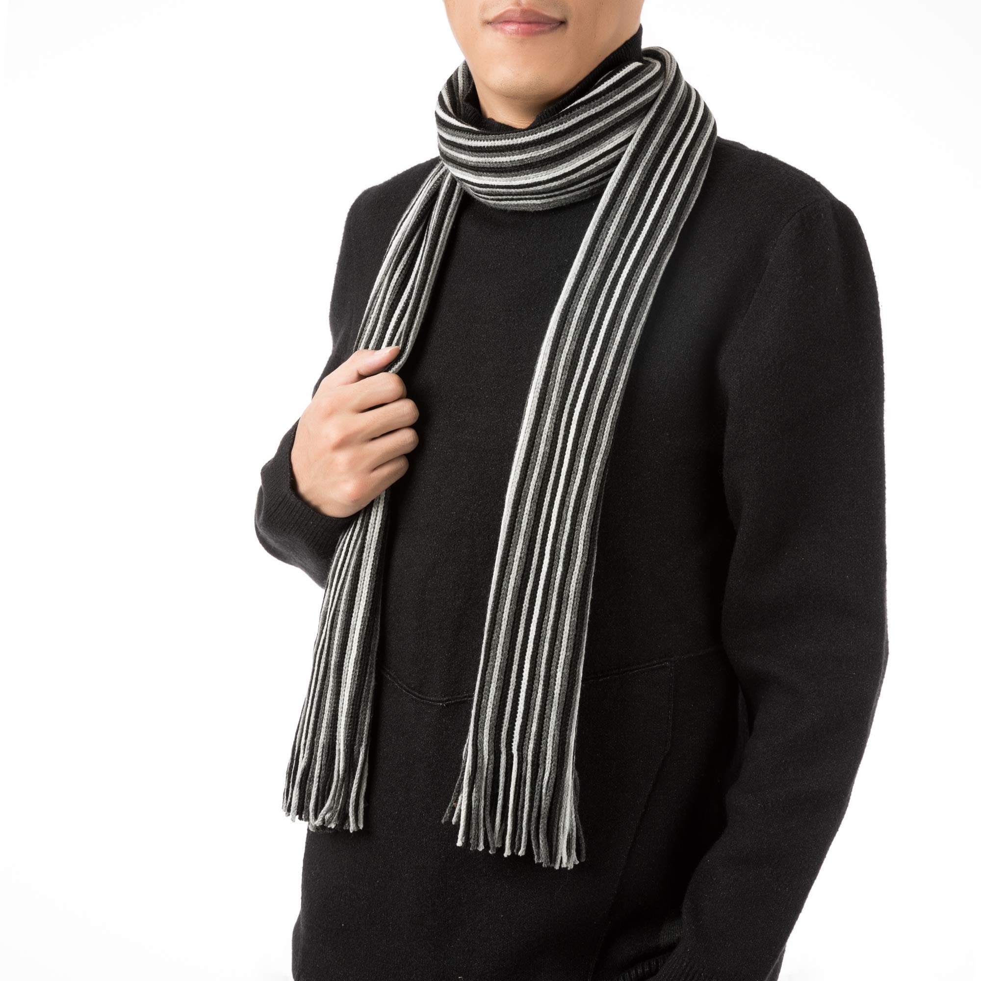 Glitzhome eUty Men's Scarf Cashmere Feel Soft Male Scarve Winter Warm Striped Long Thick Striped Neckerchief Ribbed Knit Tassel Muffler