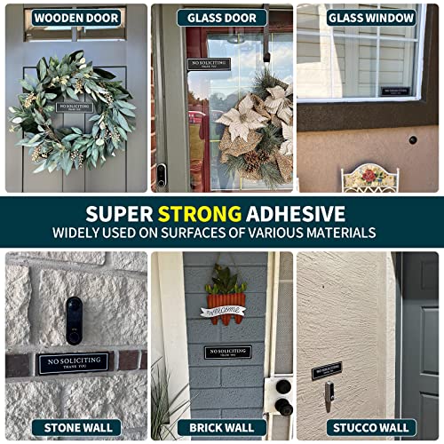 No Soliciting Sign for House (with Strong Adhesive Tape), 8.2" x 2.4" Premium Durable No Soliciting Signs for Home, No Solicitation Signs for Front Door/Wall/Window, Clear and Easy to Read