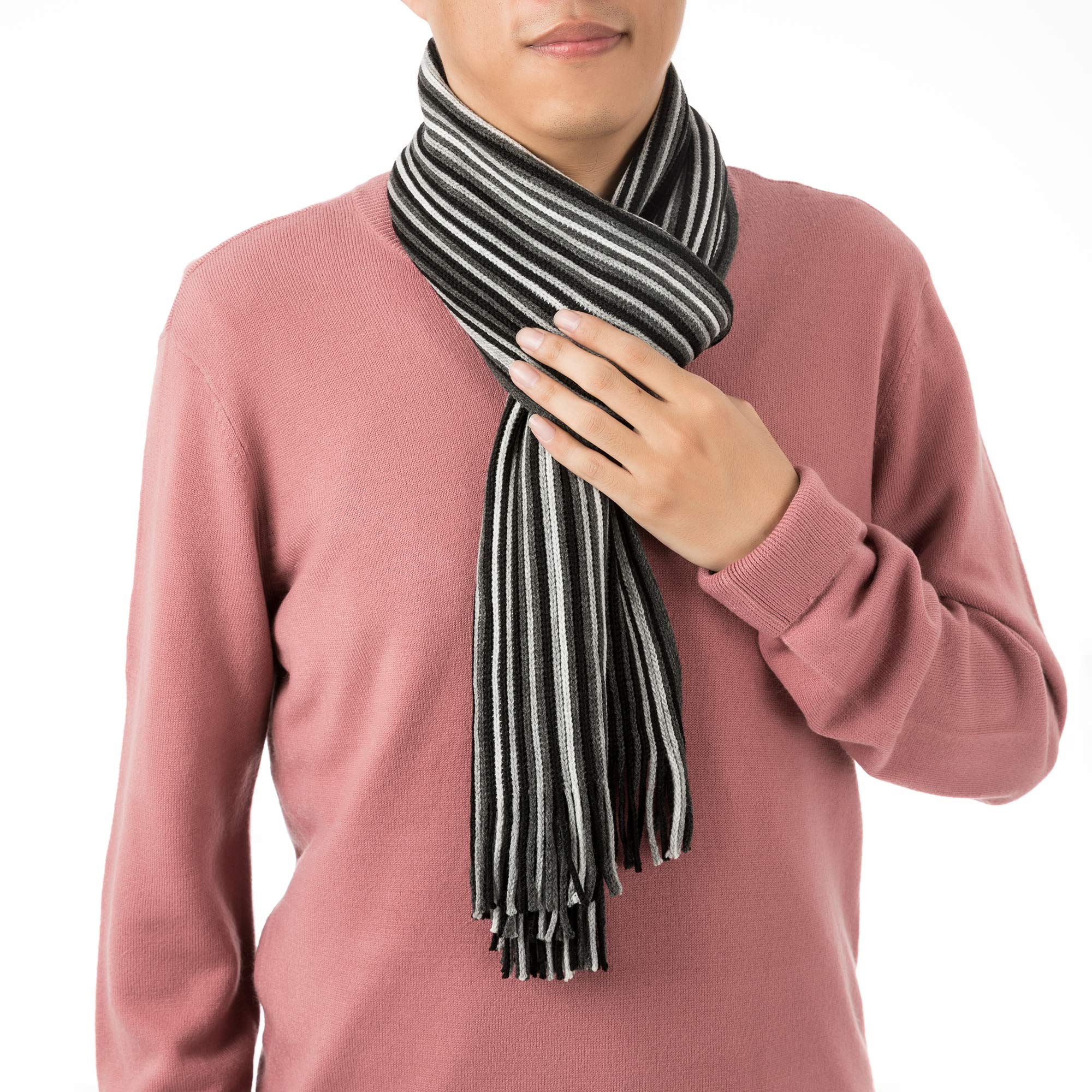 Glitzhome eUty Men's Scarf Cashmere Feel Soft Male Scarve Winter Warm Striped Long Thick Striped Neckerchief Ribbed Knit Tassel Muffler