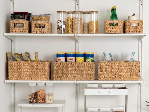 StorageWorks Water Hyacinth Storage Baskets, Square Wicker Baskets with Built-in Handles, Hand-Woven Baskets for Bedroom, Bathroom, Pantry, Shelves, Set of 3 (1PC Large, 2PCS Medium)