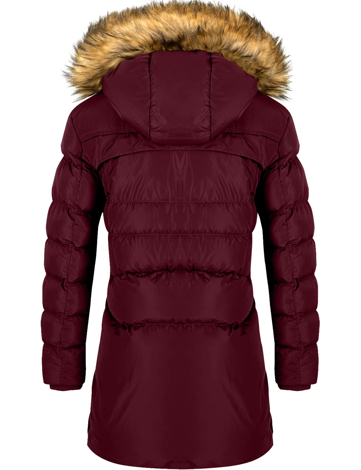 CHERFLY Women's Winter Puffer Coat Heavy Warm Long Parka Down Jacket with Fur Hood,Wine Red,Large