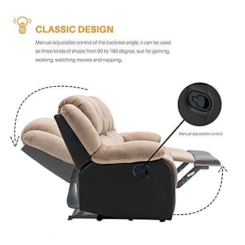 Nathaniel Home Manual Double Reclining Sofa PU Leather Upholstered 3-Seat Couch for Living Room Home Theater, Beige