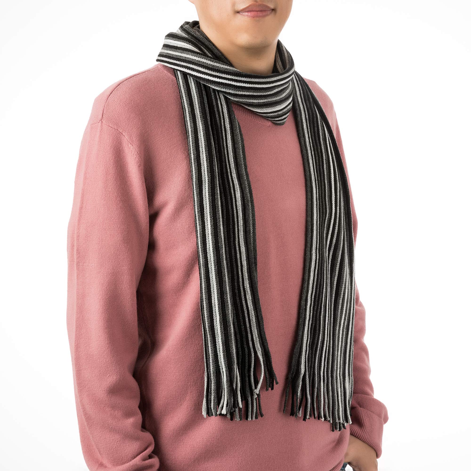 Glitzhome eUty Men's Scarf Cashmere Feel Soft Male Scarve Winter Warm Striped Long Thick Striped Neckerchief Ribbed Knit Tassel Muffler