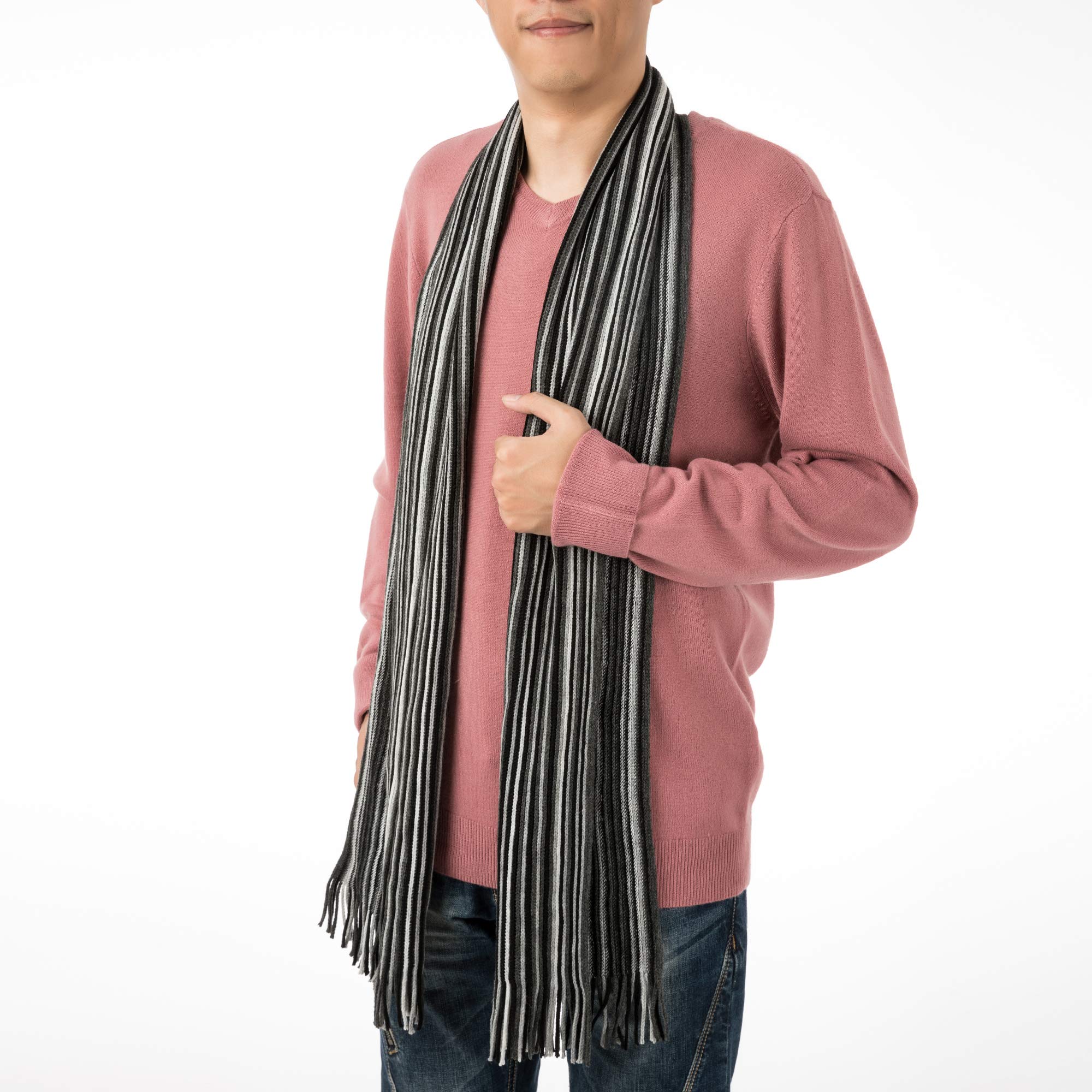 Glitzhome eUty Men's Scarf Cashmere Feel Soft Male Scarve Winter Warm Striped Long Thick Striped Neckerchief Ribbed Knit Tassel Muffler