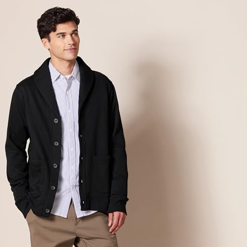 Amazon Essentials Men's Long-Sleeve Fleece Shawl-Collar Cardigan, Black, X-Large