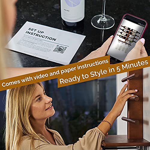 HELYA DESIGN Wine Rack Wall Mounted with Shelf for 8 Wine Bottles & Glasses - Wood Rustic Wine Glass Floating Rack with Stemware Hanger. Wine Decor and Storage Holder for Kitchen, Living Room & Bar